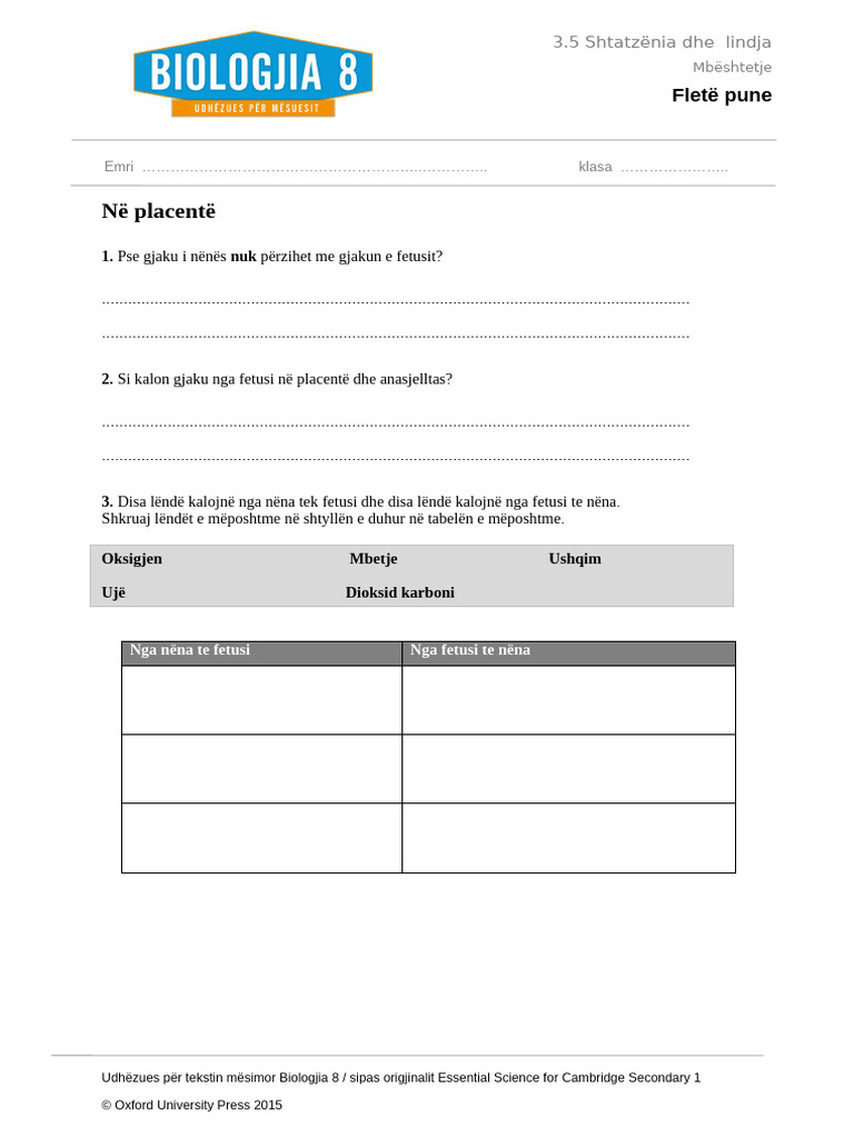16.shtatzënia Dhe Lindja Mbështetje Fletë Pune Në Placenta (Mësimi 3.5 ...