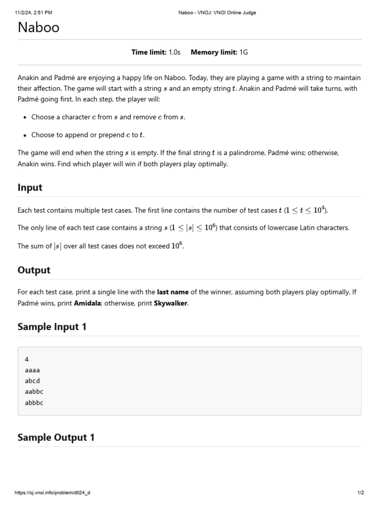 Naboo - VNOJ - VNOI Online Judge | PDF