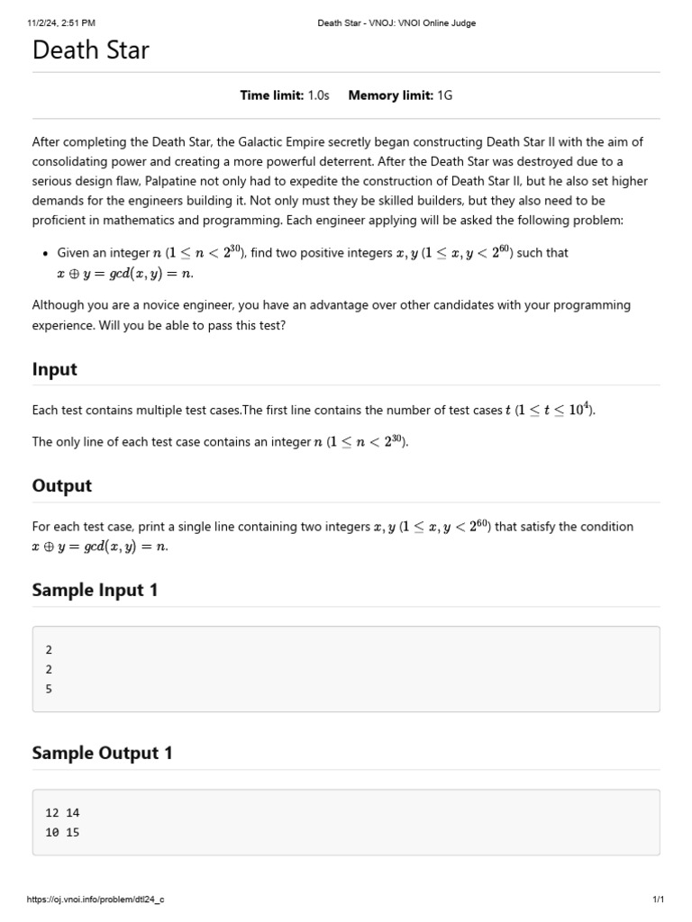 Death Star - VNOJ - VNOI Online Judge | PDF
