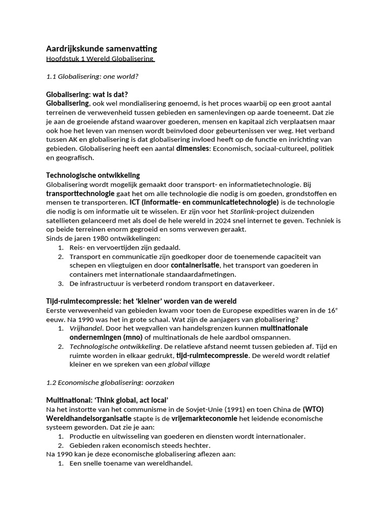 Aardrijkskunde Samenvatting 1 | PDF