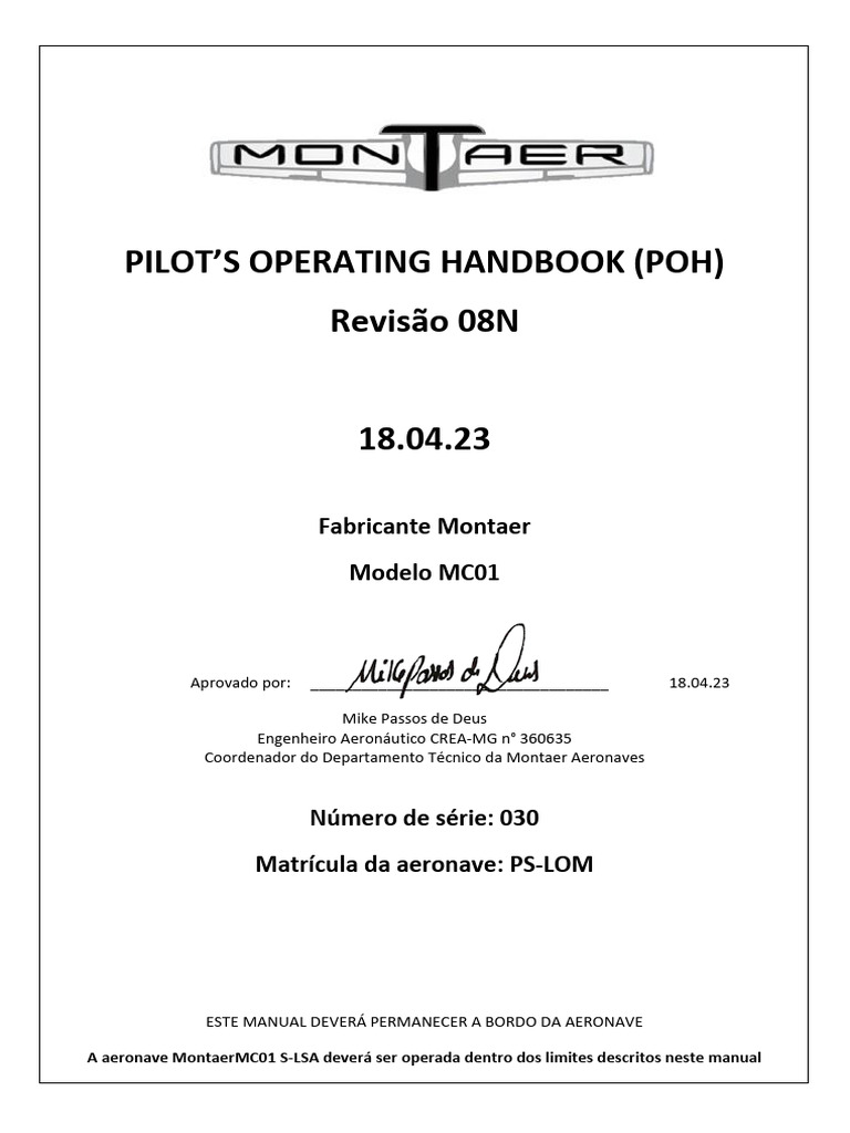Manual de Operação Montaer MC01 | PDF | Óleo de motor | Flap (Aeronáutica)
