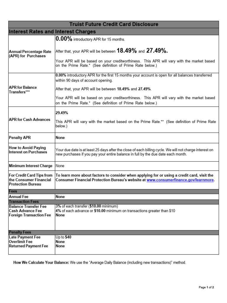 Truist Future Credit Card | PDF | Annual Percentage Rate | Credit Card Truist Future Credit Card | PDF | Annual Percentage Rate | Credit Card