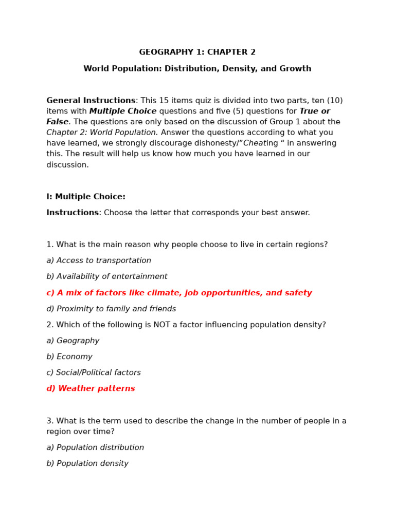Chapter 2 Quiz | PDF | Human Migration | Urbanization