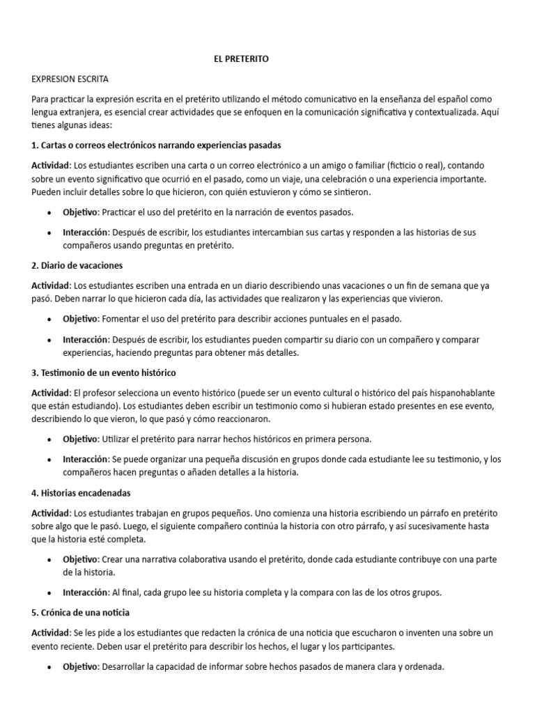 Actividades Del Preterito | PDF | Narración | Testimonio