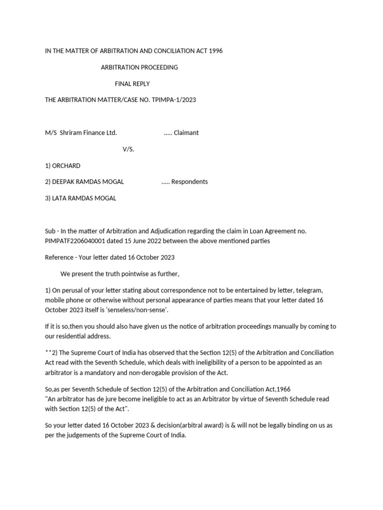 Dissent letter | PDF | Arbitration | Supreme Court Of India