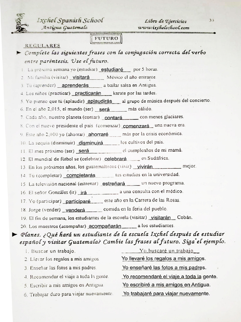 Spanish PG 33 Homework Complete | PDF