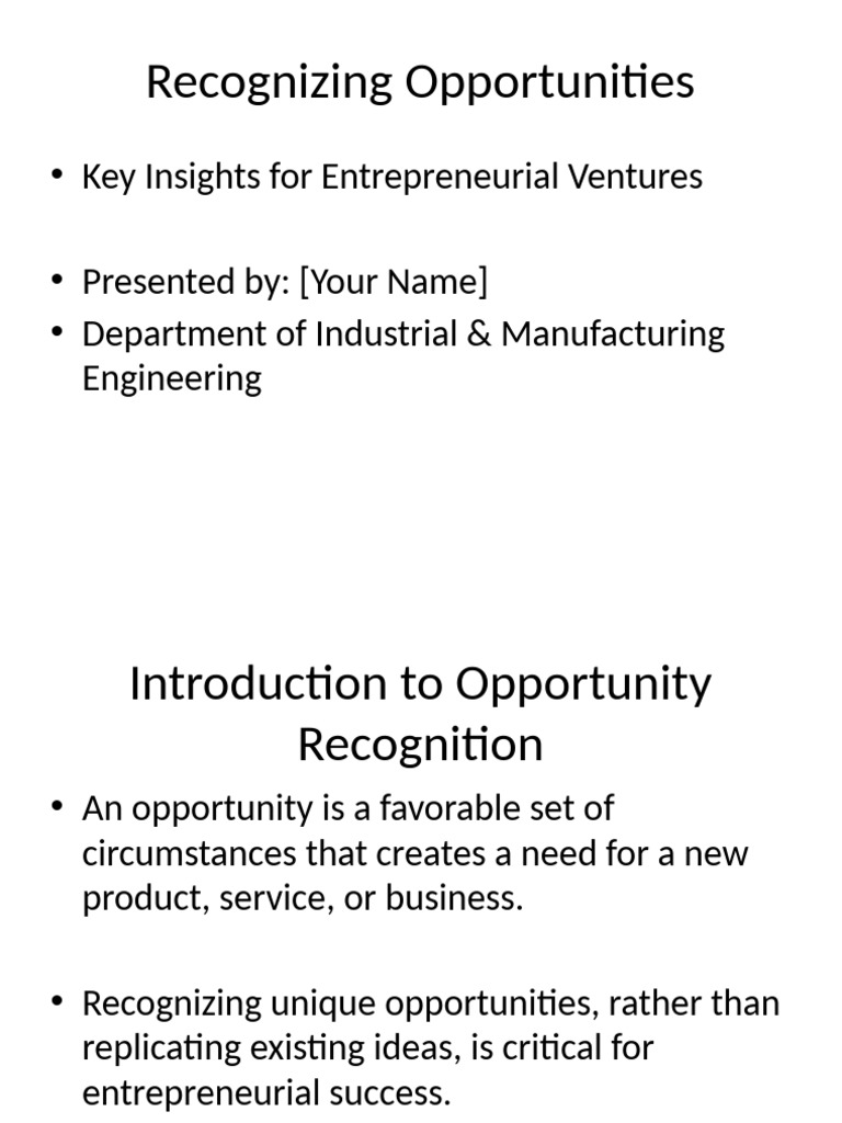 Recognizing Opportunities Presentation | PDF | Economies | Entrepreneurship