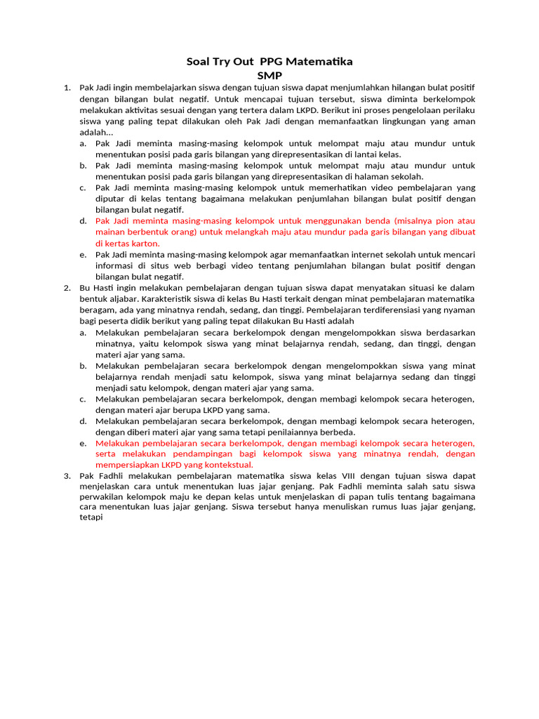 Soal Tryout PPG Matematika SMP | PDF