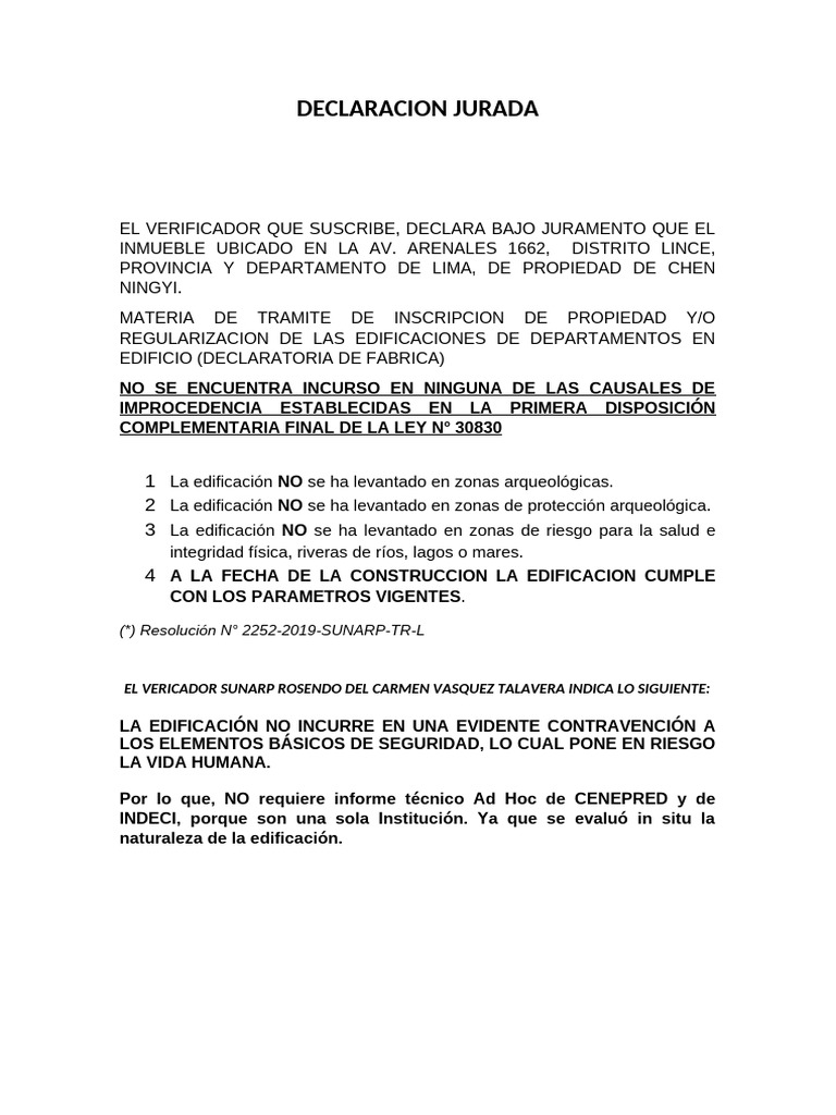 Declaracion Jurada Verificador | PDF | Derecho