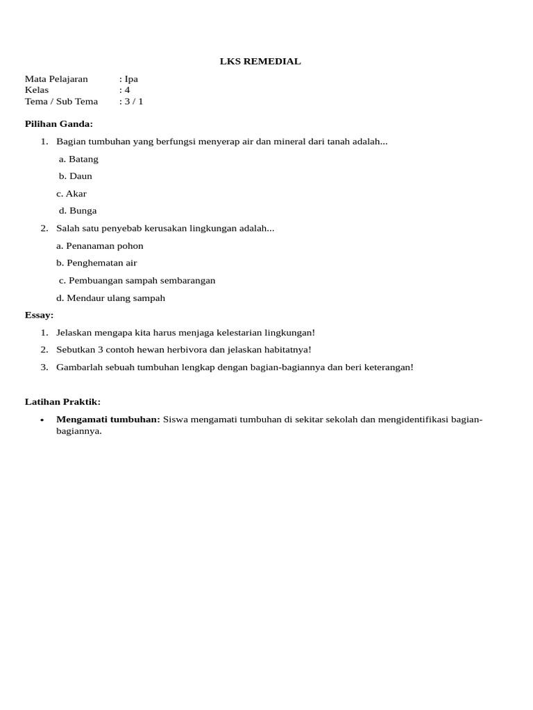 Lks Remedial Ipa | PDF | Sains & Matematika