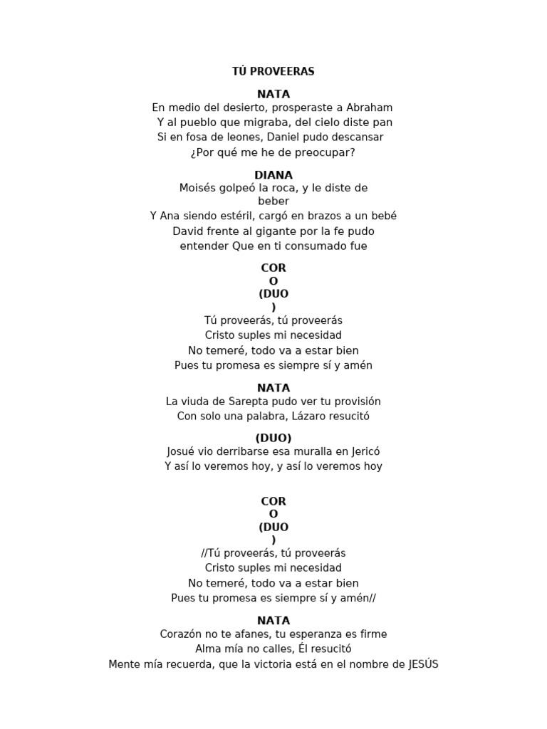 Letras de "Tú Proveerás" | PDF | Cristo (título) | Jesús