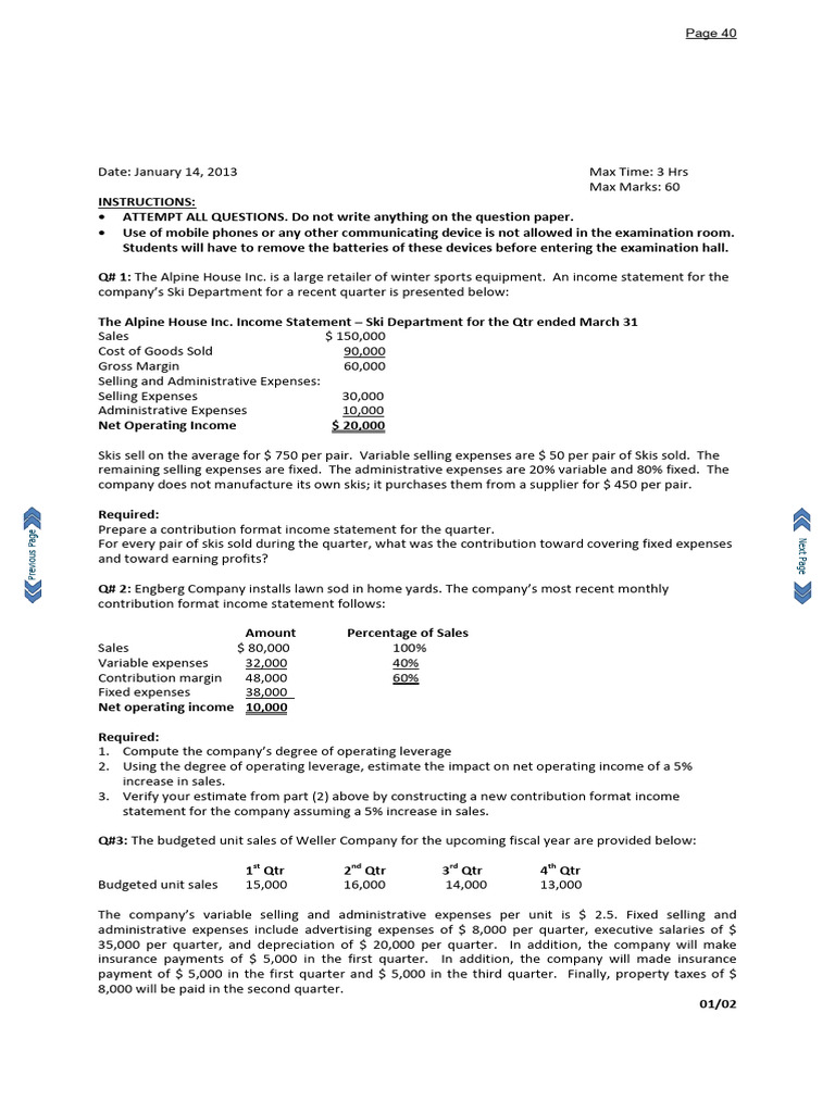 Cost and Managerial Accounting Past Papers | PDF | Cost Of Goods Sold ...