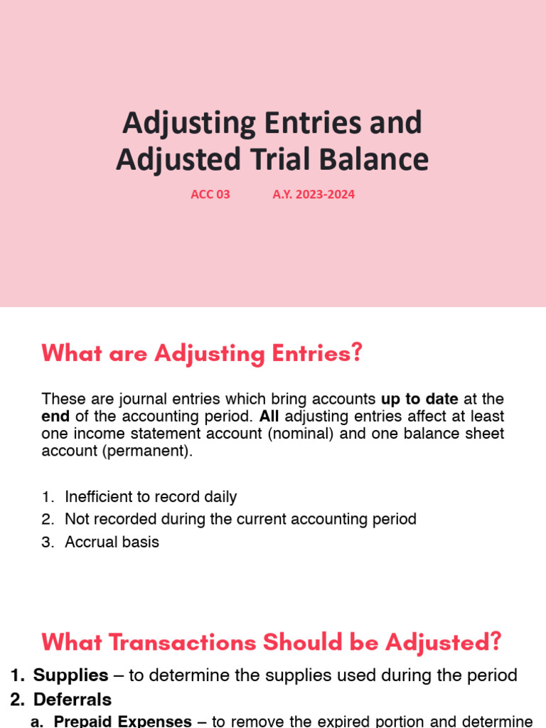3 - Adjusting Entries and ATB | PDF | Depreciation | Deferral