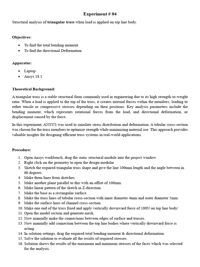 Experiment # 04 (1) | PDF | Truss | Stress (Mechanics)