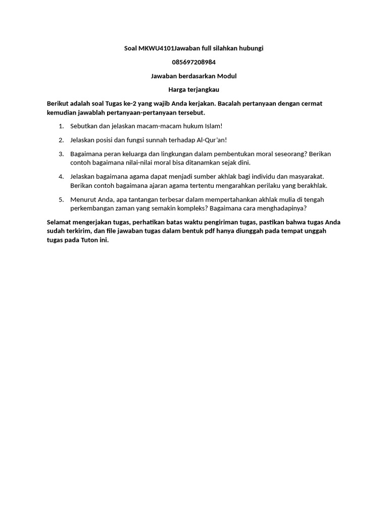 Soal Tugas MKWU4101 dan Modul WCR | PDF