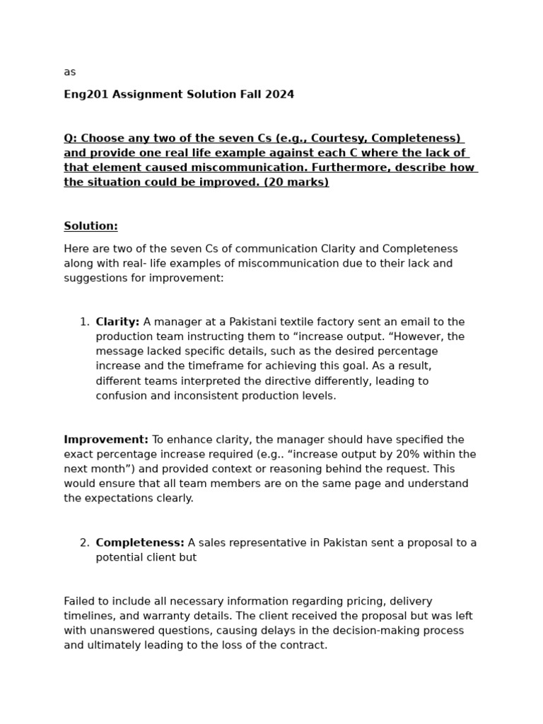 Eng201 Assignment Solution Fall 2024 | PDF