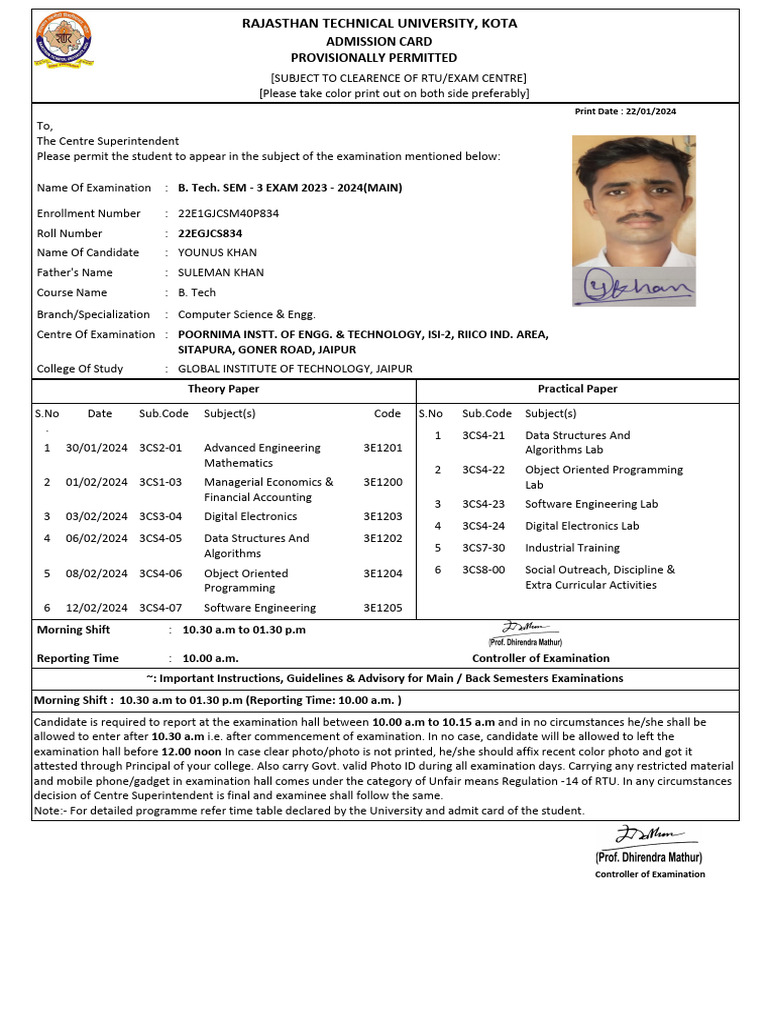 Admit Card 20240122105941215 | PDF | Computing | Engineering