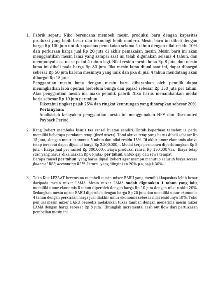 Latihan Replacement Capital Budgeting | PDF