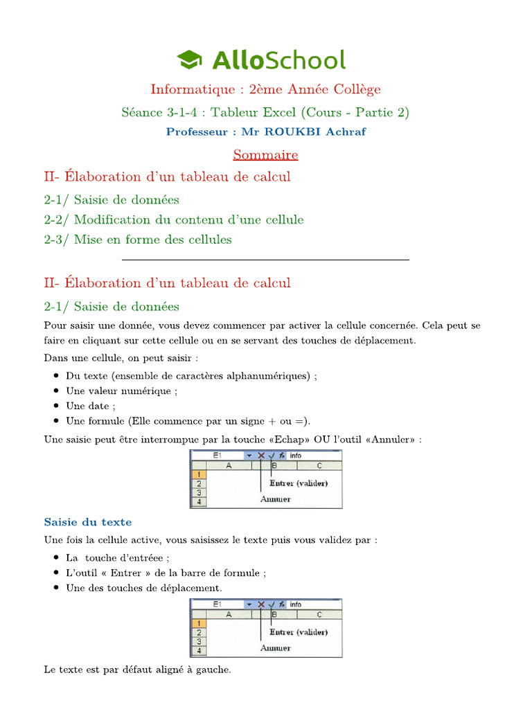 Seance 3 1 4 Tableur Excel Cours Partie 2 | PDF