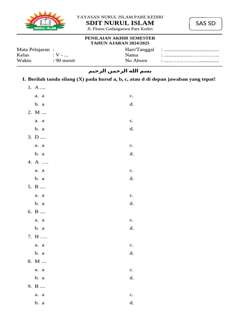 Draf Soal SAS Kelas 5 | PDF