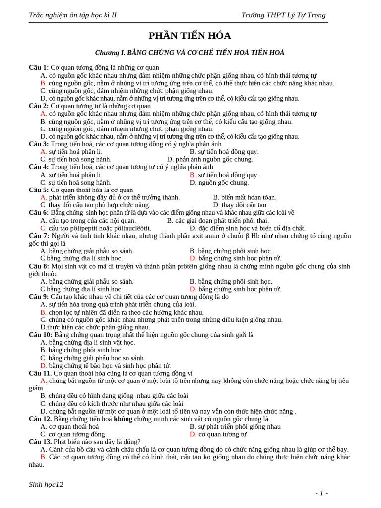 TN Sinh 12 HK2 | PDF