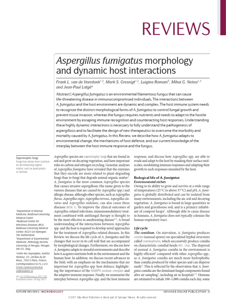 Vandeveerdonk 2017 | PDF | Aspergillus | Fungus