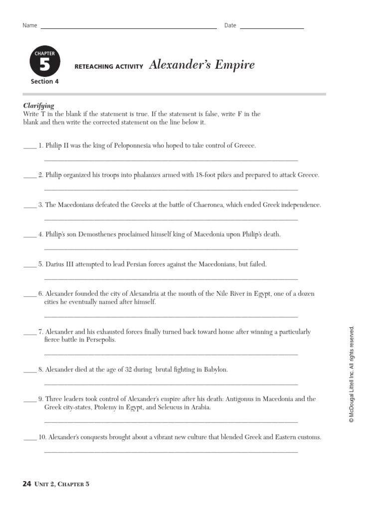 Reteaching Activity Chapter 5.4 | PDF | Alexander The Great | Macedonia ...