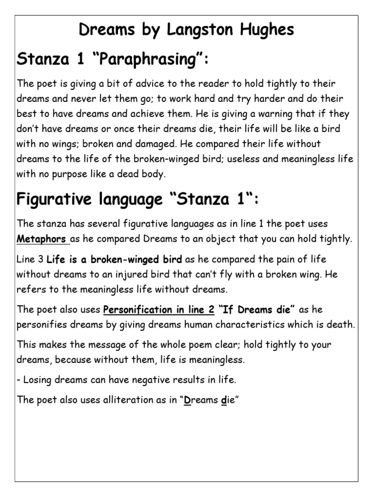 Figurative Language in Hughes' "Dreams" | PDF | Poetry