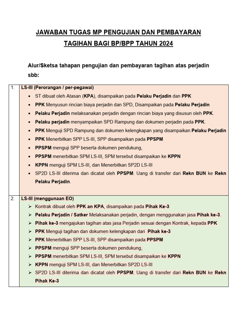 Jawaban - TUGAS MP PENGUJIAN DAN PEMBAYARAN TAGIHAN BAGI BP - BPP | PDF Jawaban - TUGAS MP PENGUJIAN DAN PEMBAYARAN TAGIHAN BAGI BP - BPP | PDF