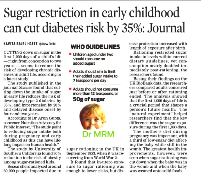 Early Sugar Restriction Reduces Diabetes Risk | PDF | Sugar | Diet ...