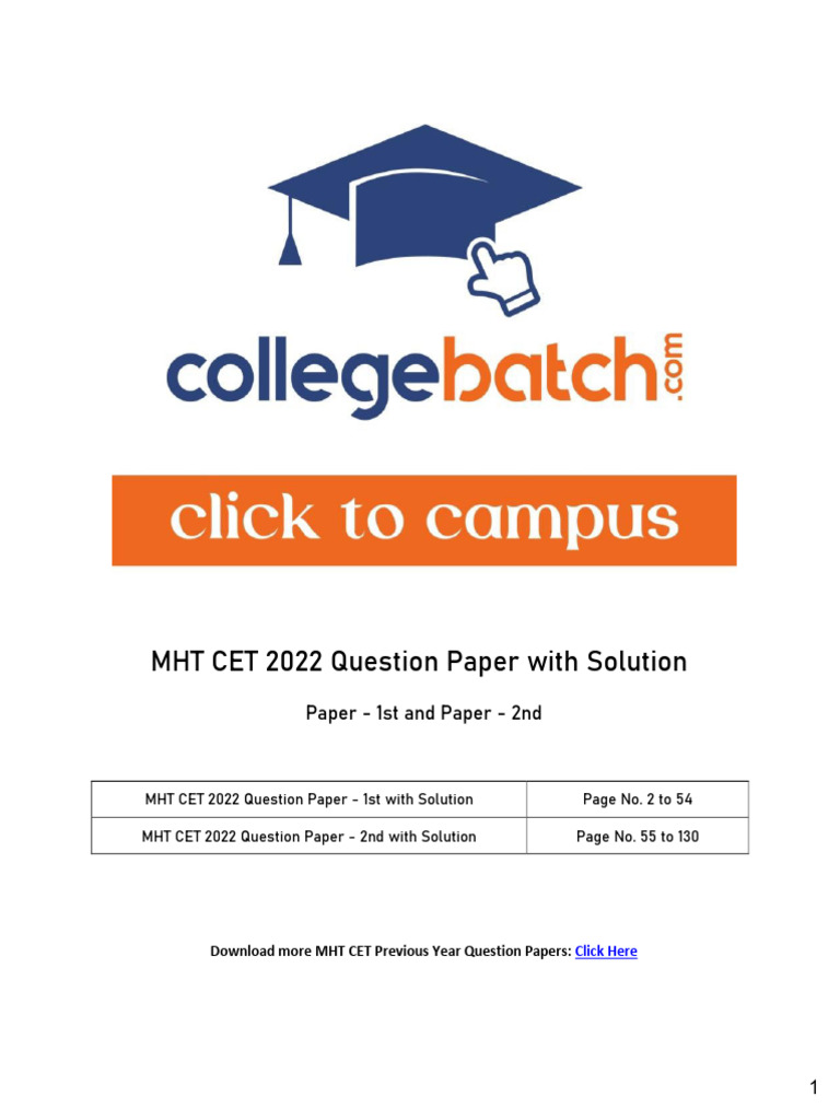MHT CET 2022 Question Papers & Solutions | PDF | Capacitor | Electron
