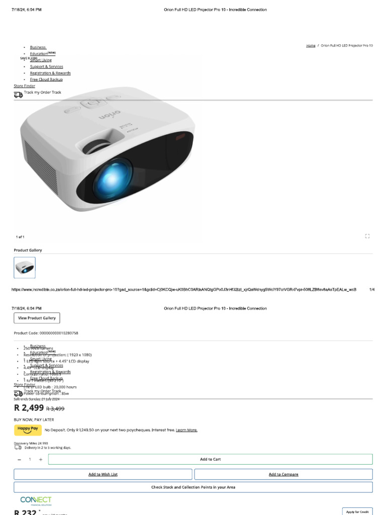 Orion Full HD LED Projector Pro 10 - Quote 3 - INCREDIBLE CONNECTION | PDF