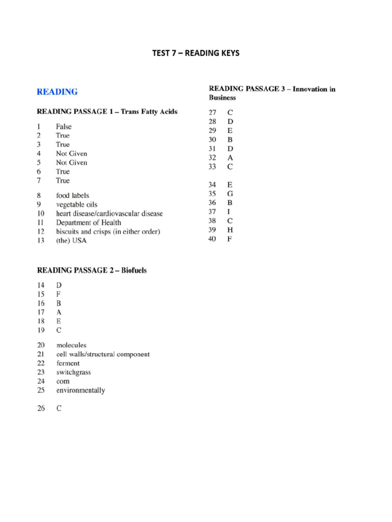 Academic Reading Key - Test 7 | PDF