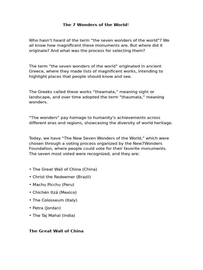 New Seven Wonders of the World Explained | PDF | Social Science | Art