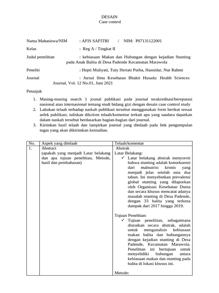 AFIS SAFITRI - Telaah Journal Case Control Study | PDF | Pengembangan Diri | Sains & Matematika