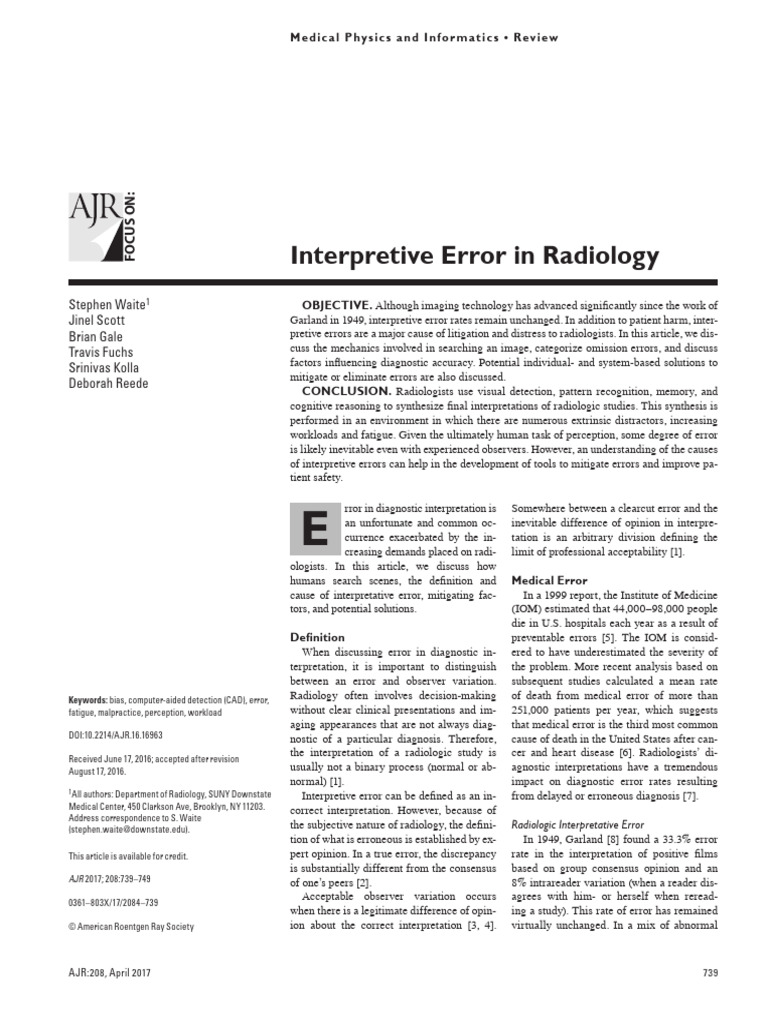 Waite Et Al 2016 Interpretive Error in Radiology | PDF | Perception ...