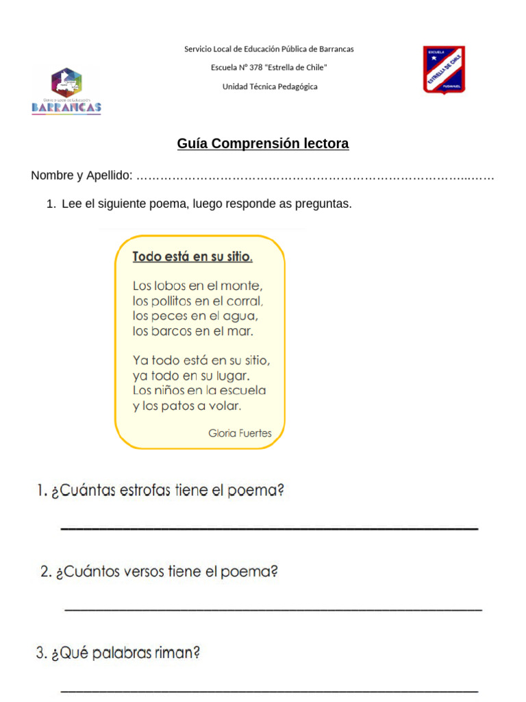 Guía de Comprensión Lectora Escolar | PDF | Ficción general