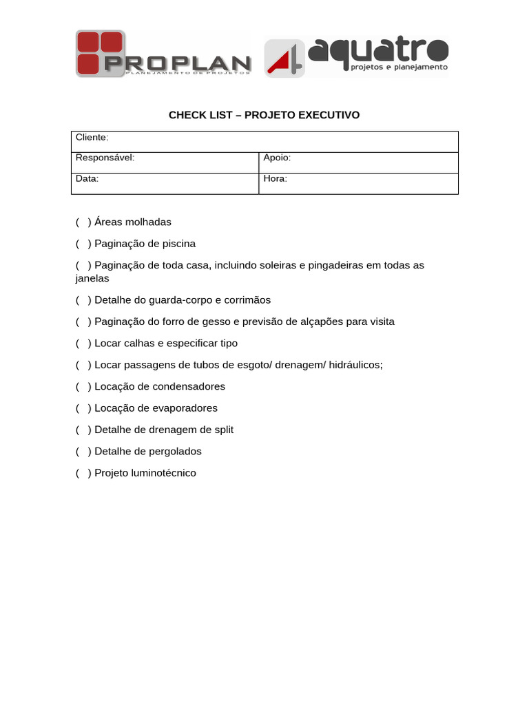 Checklist Completo para Projeto Executivo | PDF | Casa e Jardim | Arte