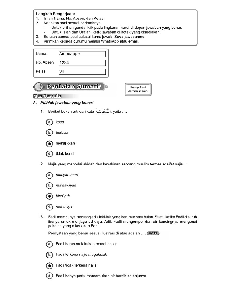 MTs Fikih 7 Penilaian Sumatif 1 | PDF