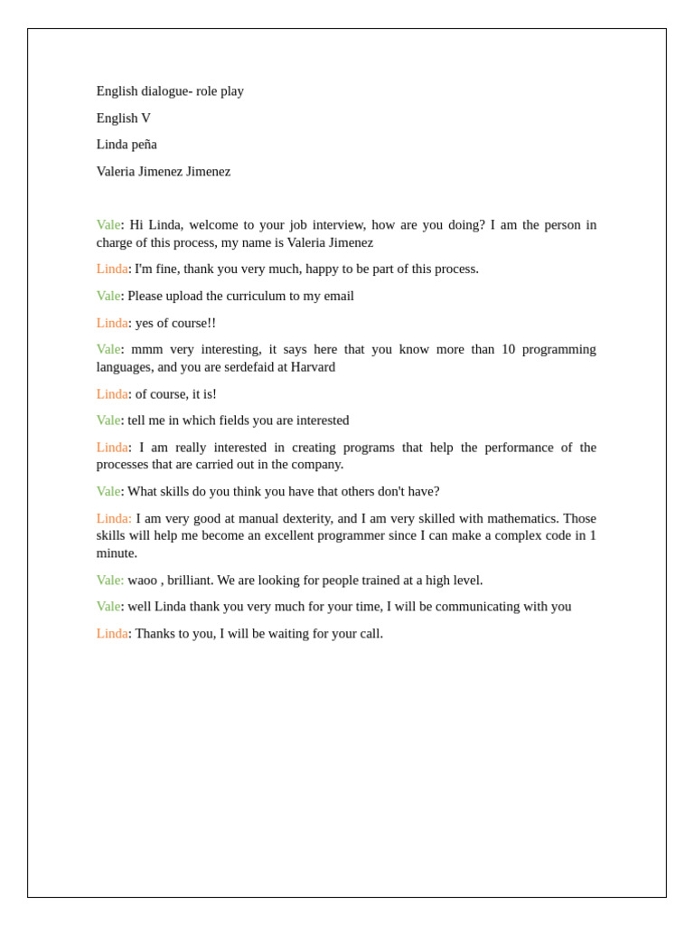 English Job Interview Role Play | PDF