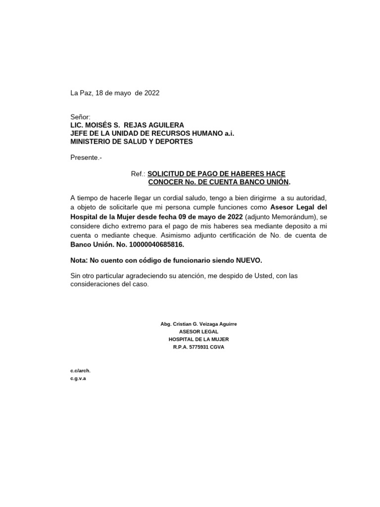 Carta Ministerio de Salud Pago de Haberes Cris | PDF | Derecho