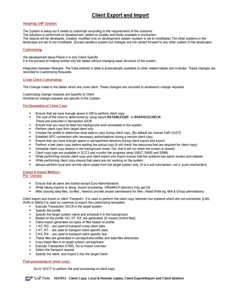 SAP Client Export & Import Guide | PDF | Information Technology ...