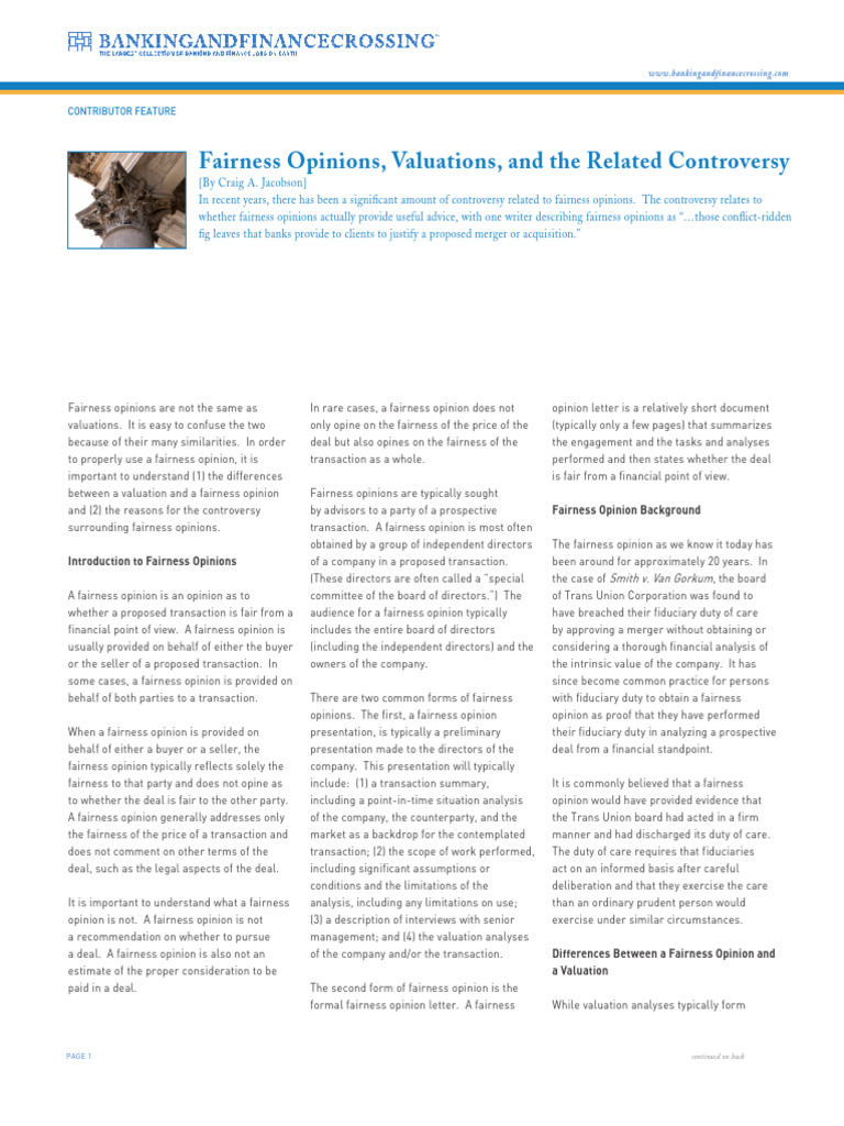 Fairness Opinions vs. Valuations Explained | PDF | Valuation (Finance ...