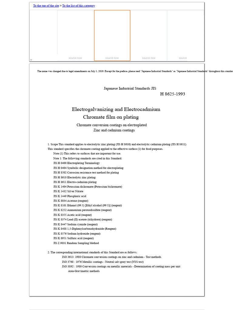 JIS H 8625: Cadmium Chromate Standards | PDF | Cadmium | Corrosion