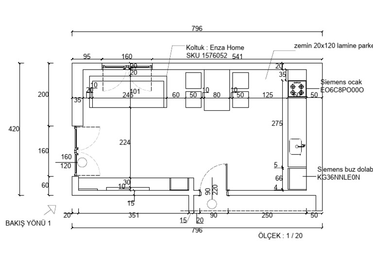 23GZ - ICM109 - HAFTA11 - Ders Calismasi - Salon+ Mutfak Plani - A2 | PDF