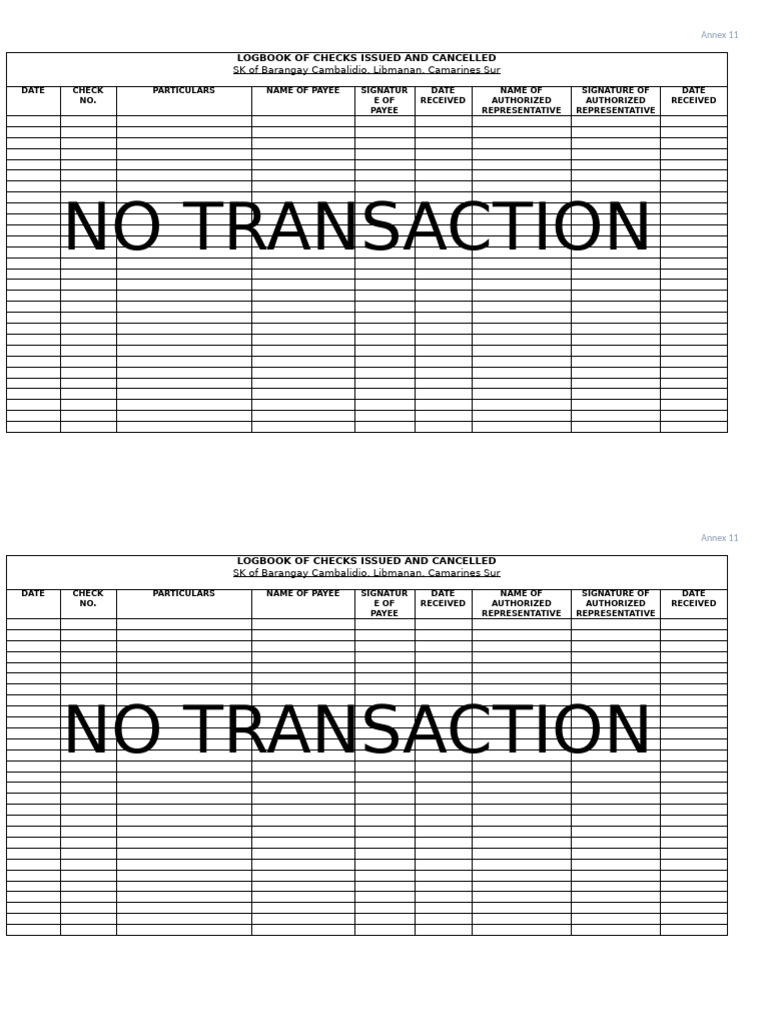Logbook of Checks Issued and Cancelled | PDF