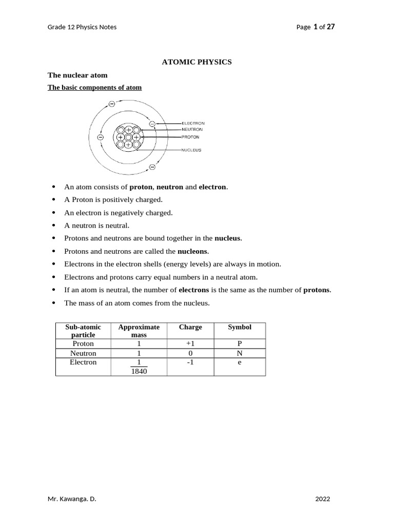 Grade 12 Atomic Physics Overview | PDF | Isotope | Radioactive Decay