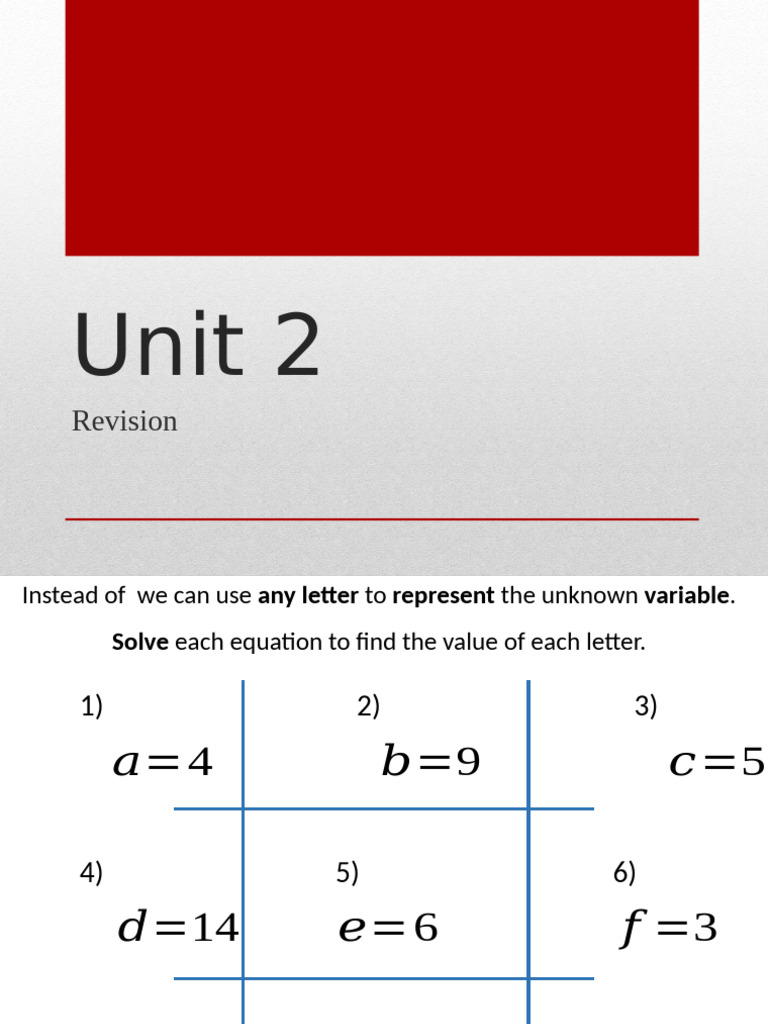 Revision Unit 2 | PDF | Equations | System Of Linear Equations
