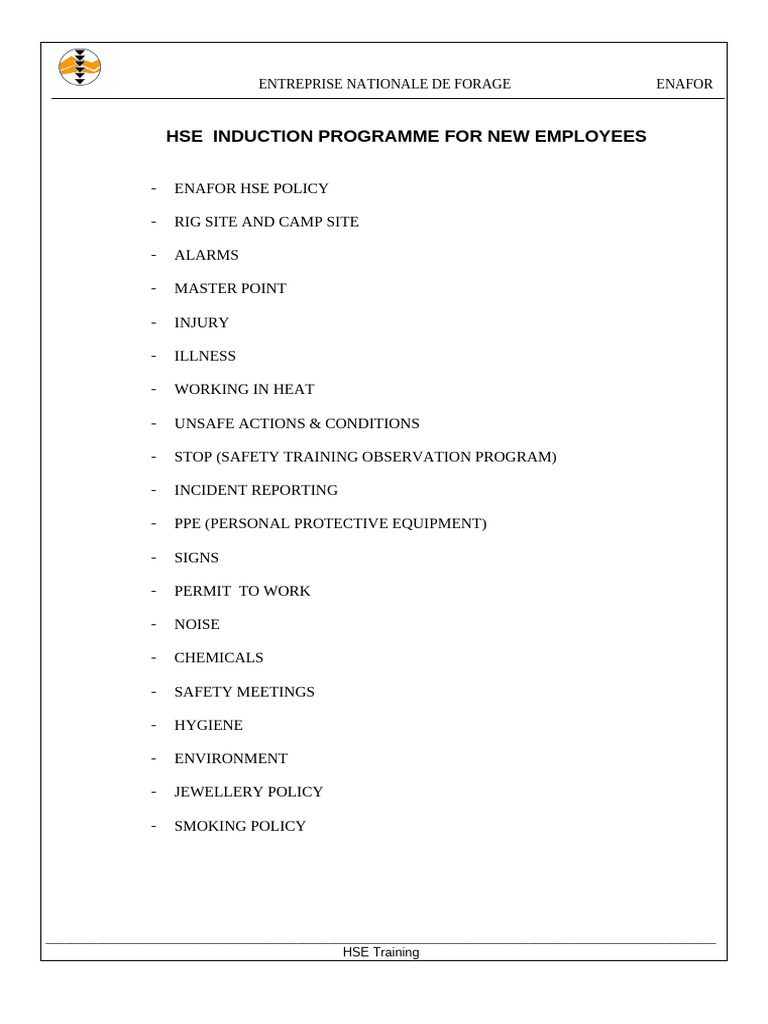 09 HSE Induction Programme For New Employees | PDF