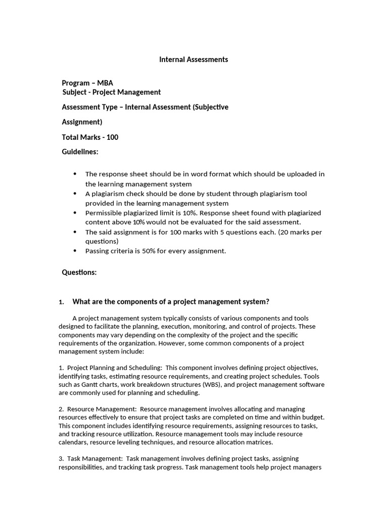 MBA Project Management Internal Assessment | PDF | Cost–Benefit ...
